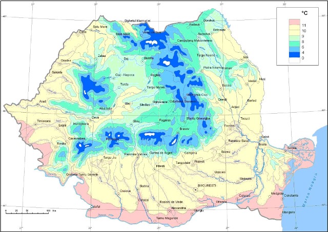 Harta temperaturilor in Romania - Profu' de geogra'