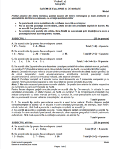 Model Bac Geografie 2026 barem